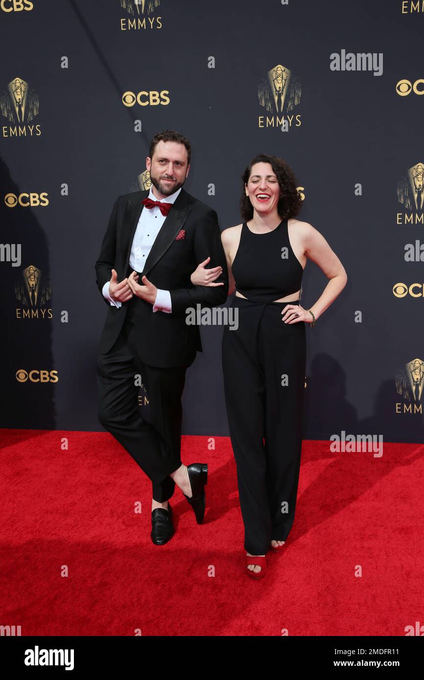 Phil Donney, left, and Laura Donney arrives at the 73rd Emmy Awards at ...