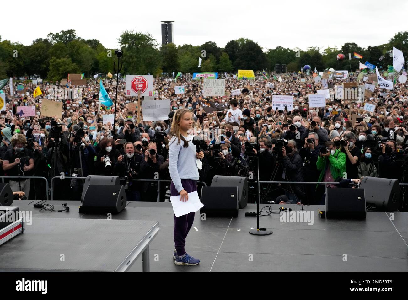 Swedish climate activist Greta Thunberg at a stage during a Fridays for ...