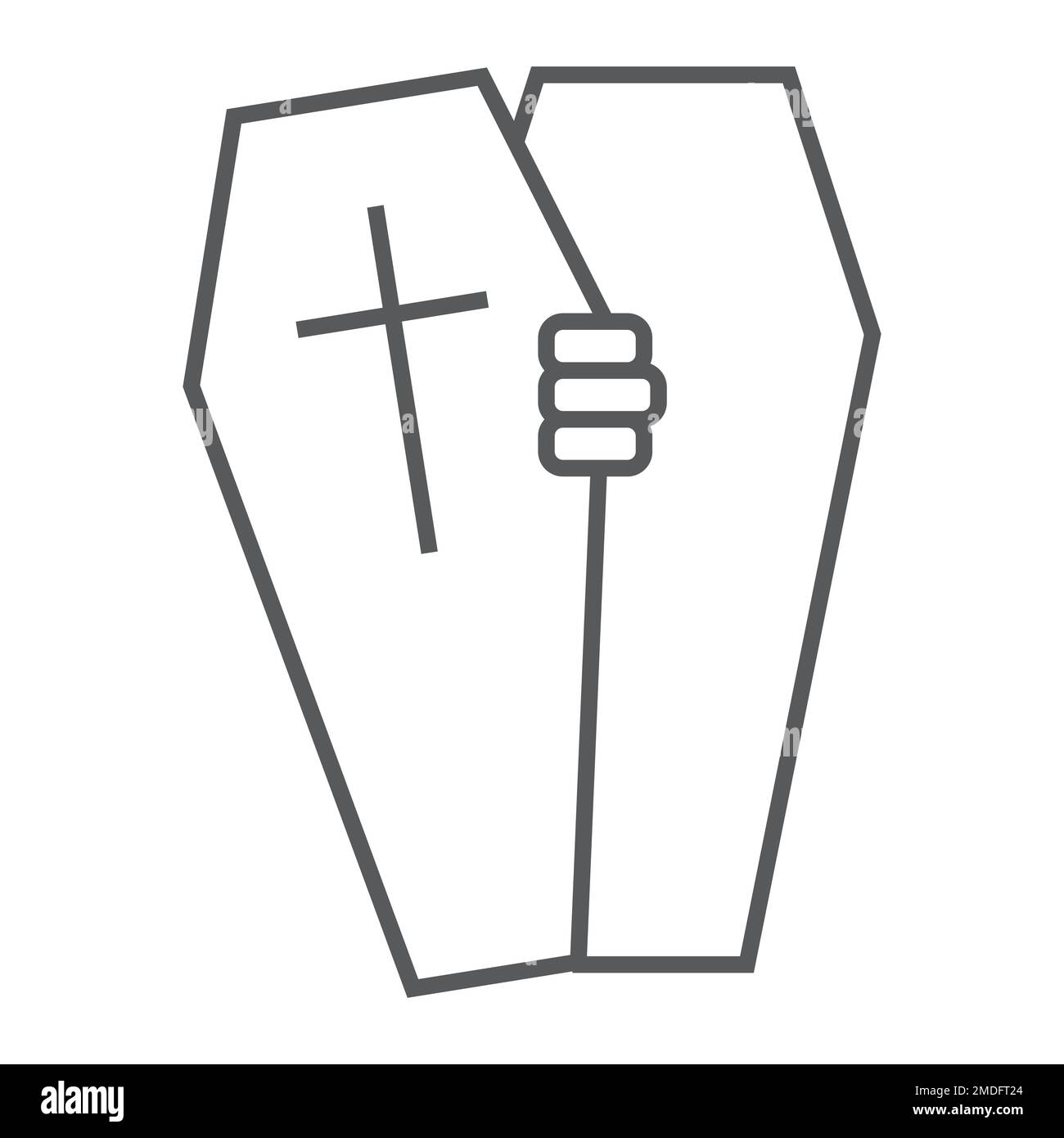 Halloween coffin thin line icon, death and funeral, grave sign, vector ...