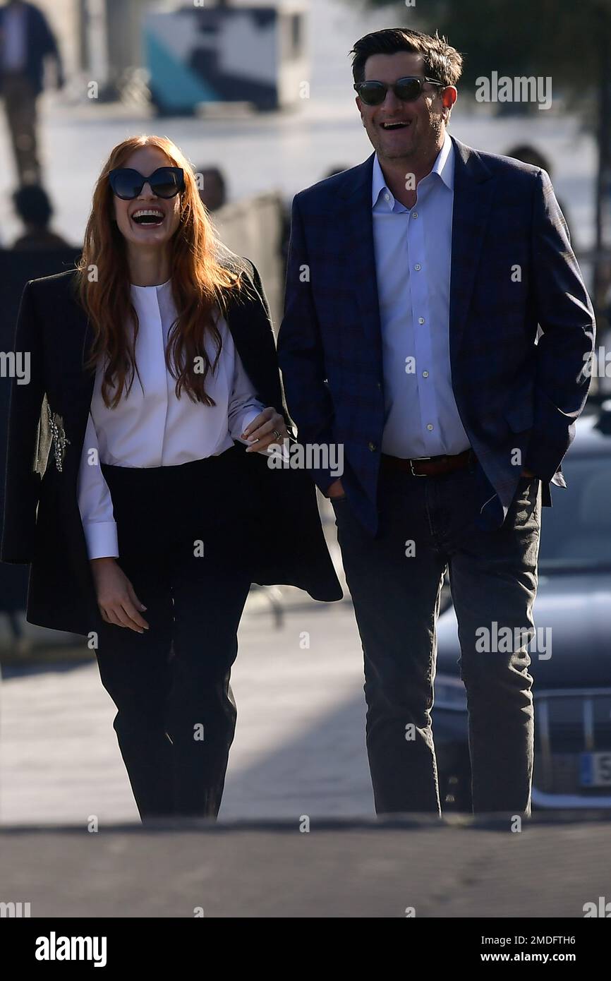 US actress Jessica Chastain , left, walks with US director Michael ...