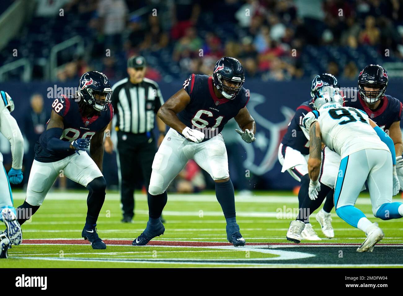 Houston Texans offensive lineman Marcus Cannon (61) looks to block ...