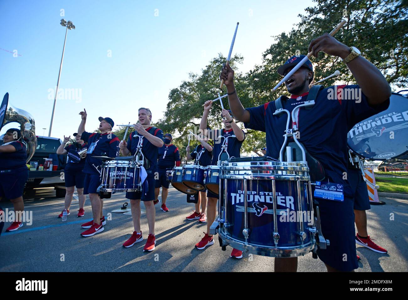 The Deep Steel Thunder band plays outside NRG Stadium before an NFL ...