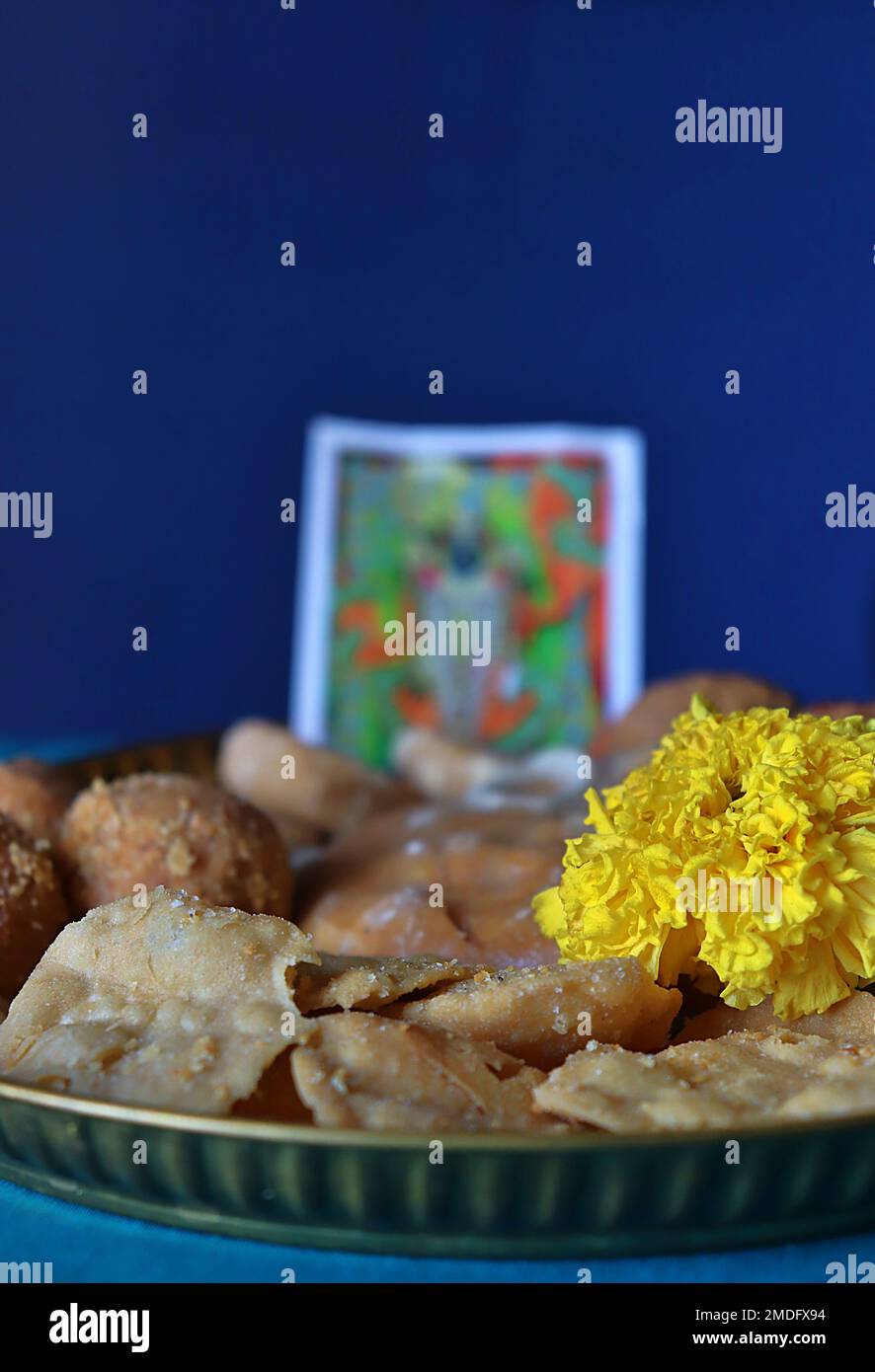 Assorted Prasadam /Offering of Shree Dwarkadhish Temple in a copper ...