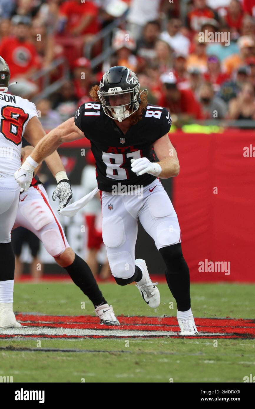 Atlanta Falcons tight end Hayden Hurst (81) runs a route during an NFL ...