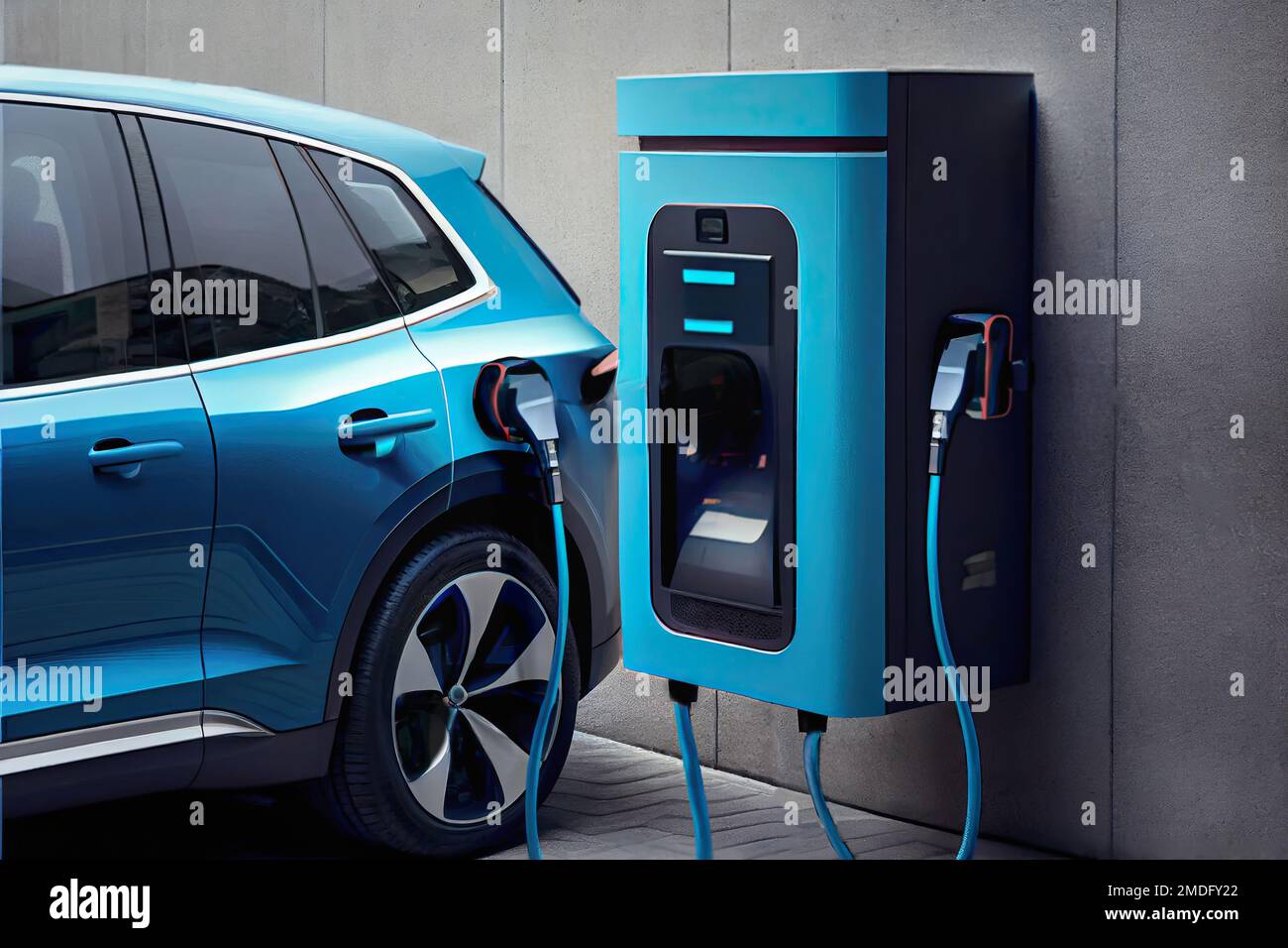 A new electric charging station stands in the background, with a sleek ...