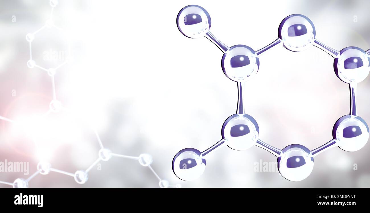 Horizontal banner with model of abstract molecular structure ...