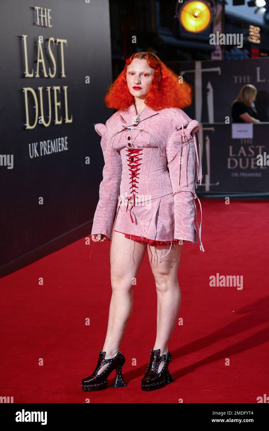Tallulah Haddon poses for photographers at the premiere of the film 'The Last Duel' in London ...