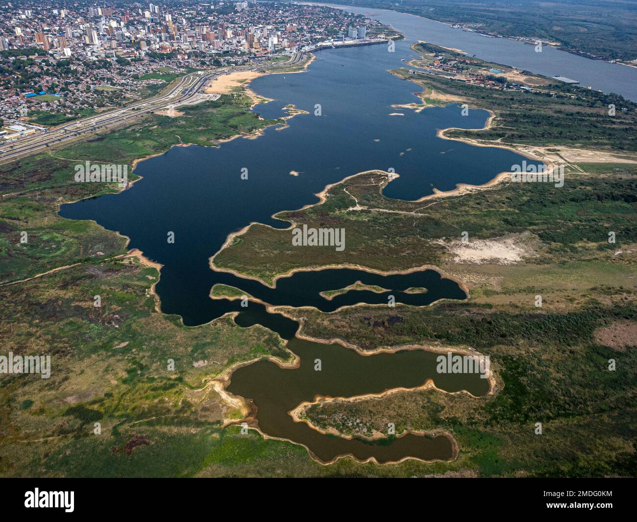 The banks of Asuncion Bay are exposed as the Paraguay River hits a ...
