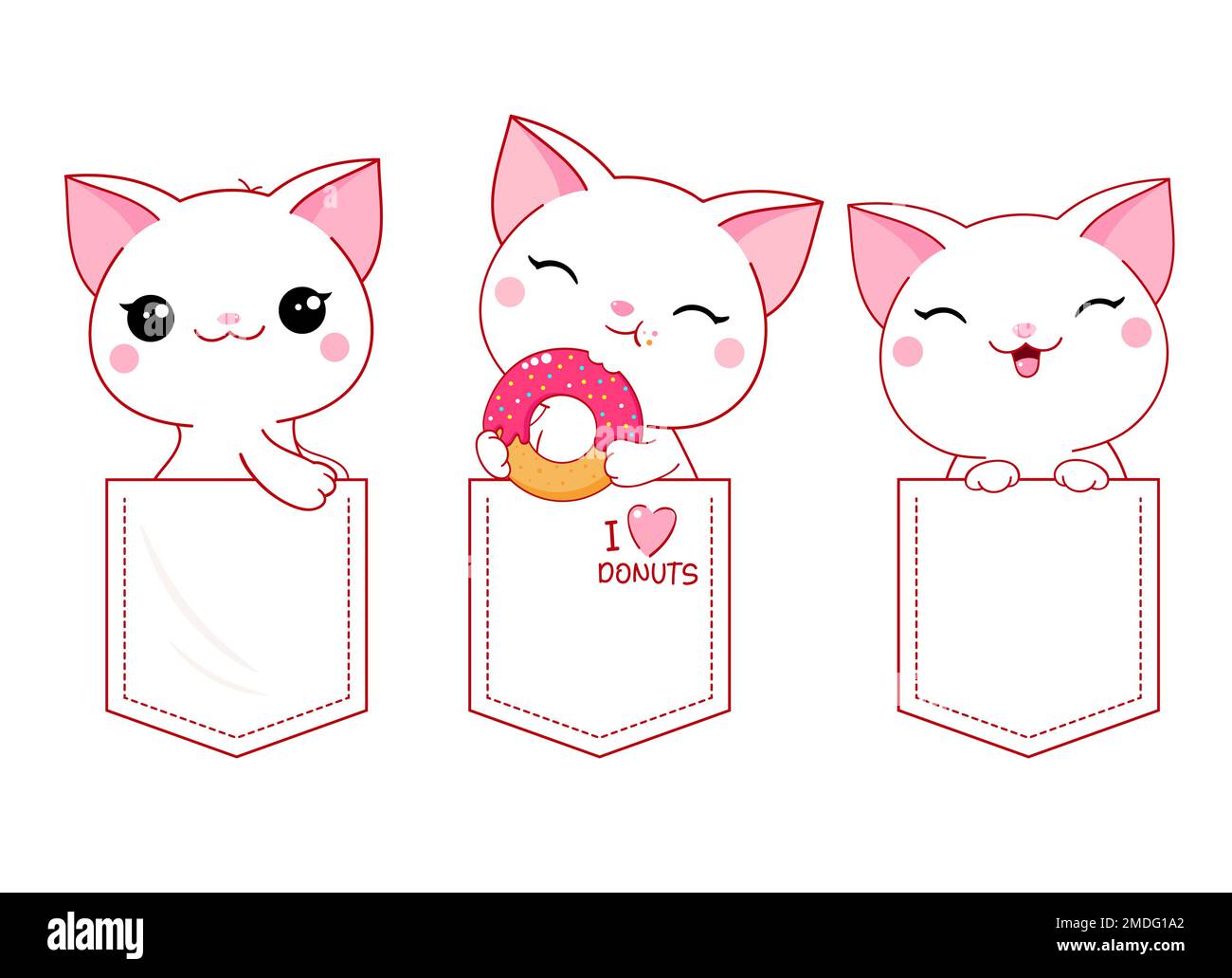 Cute kawaii kitty in pocket. Baby collection of pets in pockets ...