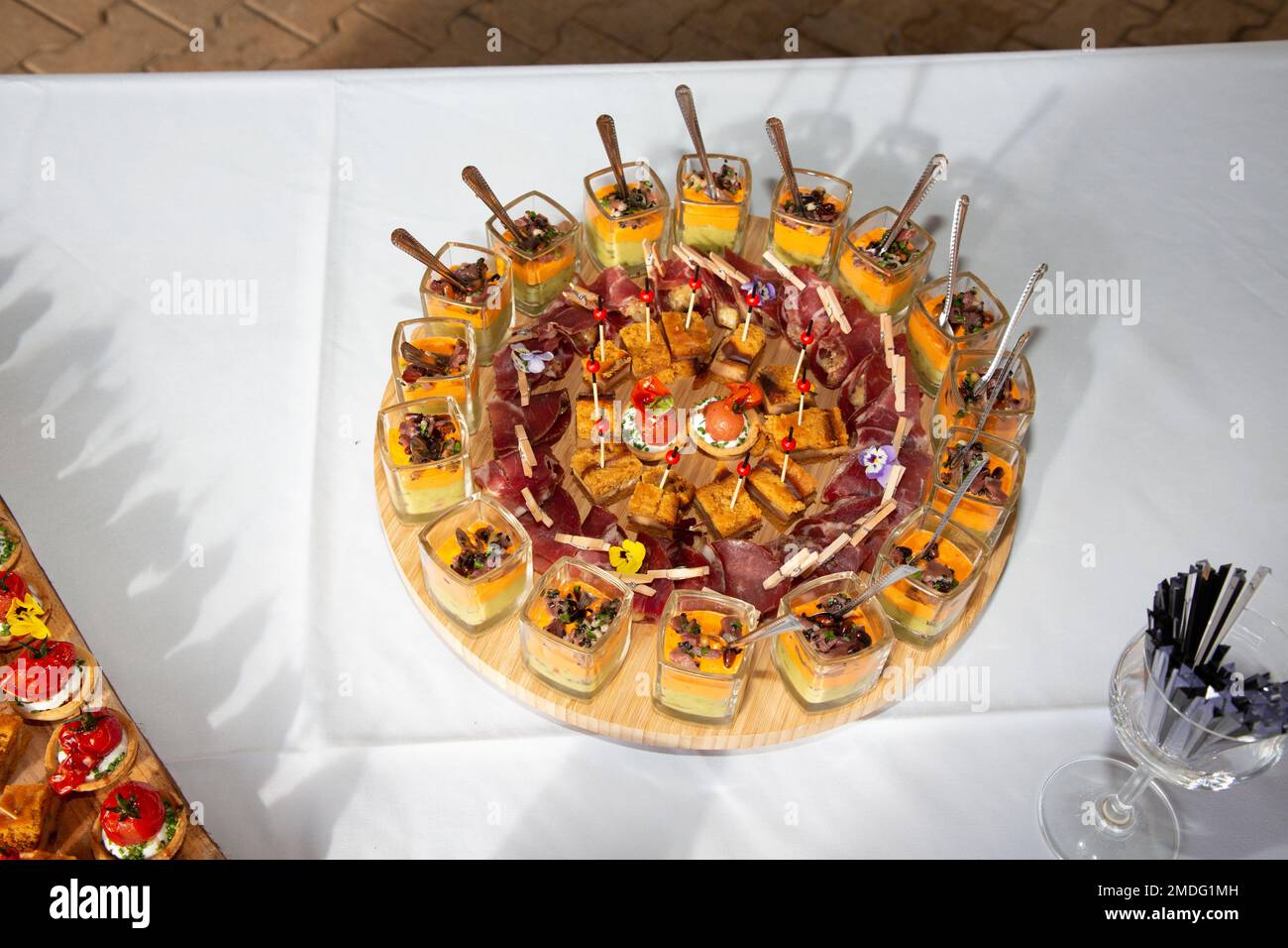 Buffet reception finger food appetizers in white event party table ...