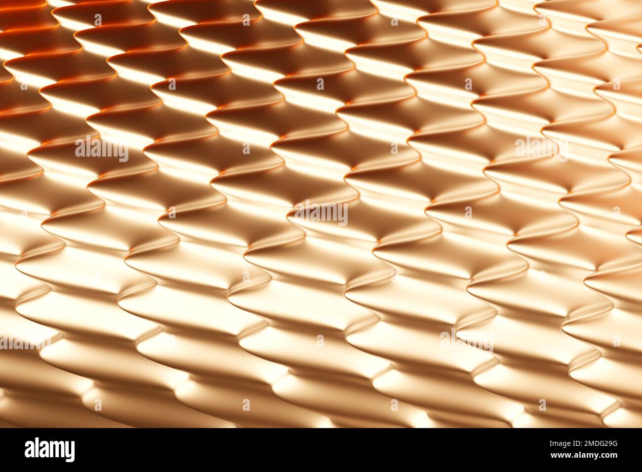 3d illustration of geometric golden wave surface. Pattern of simple ...