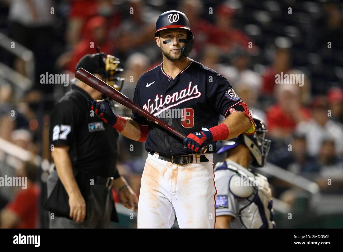 Washington Nationals' Carter Kieboom looks on during a baseball game ...