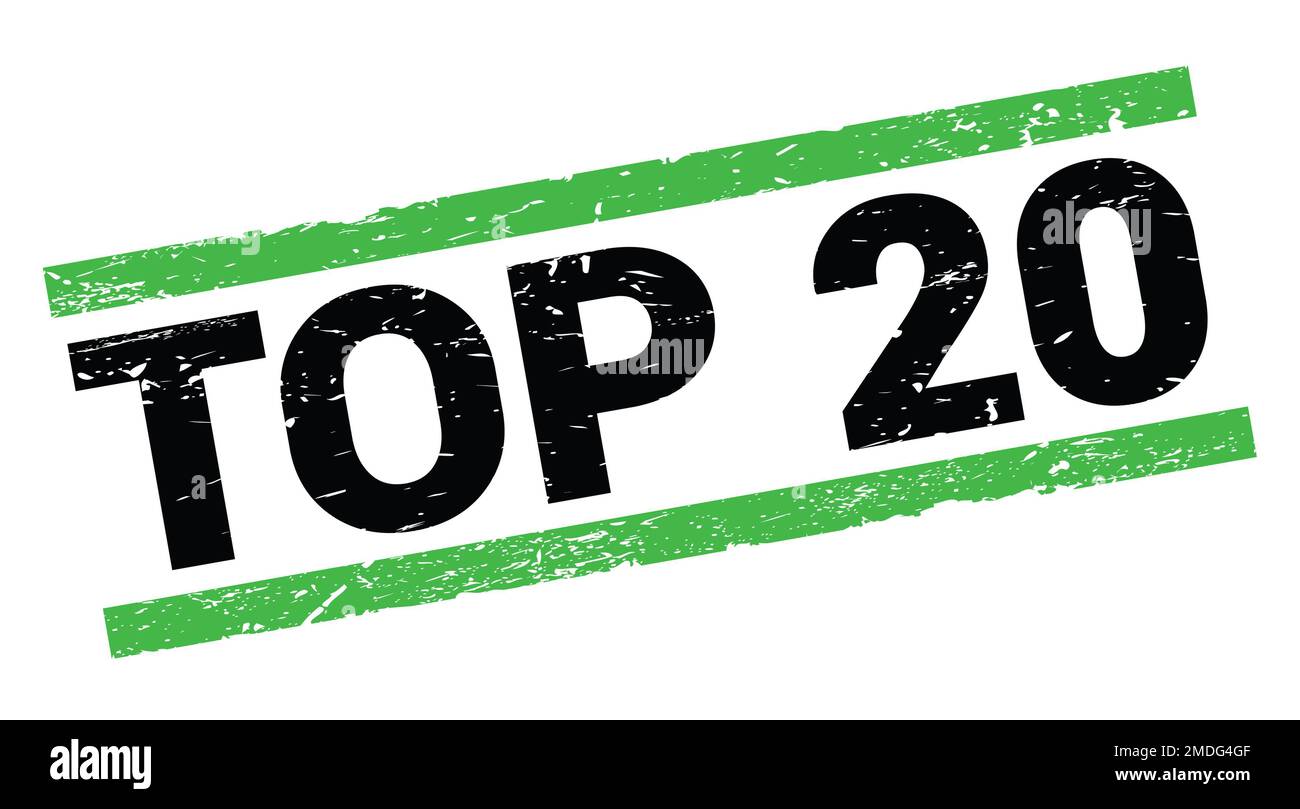 TOP 20 text written on green rectangle stamp sign Stock Photo - Alamy
