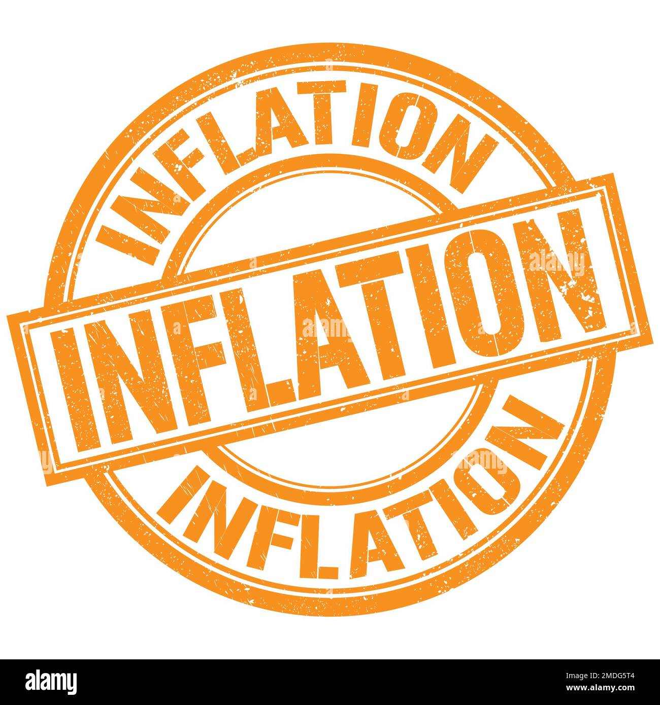 INFLATION text written word on orange round stamp sign Stock Photo - Alamy