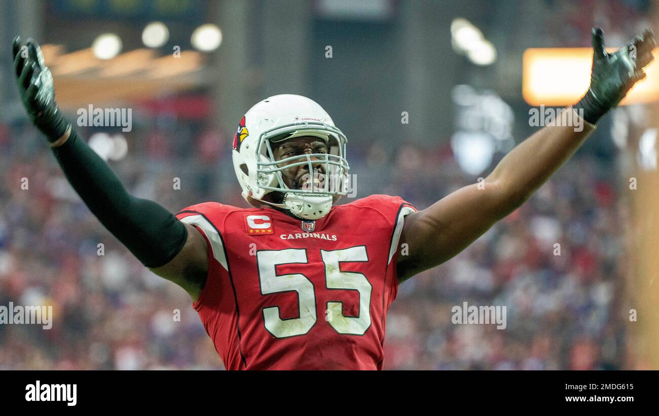 Arizona Cardinals' Chandler Jones pumps up the crowd during their game ...