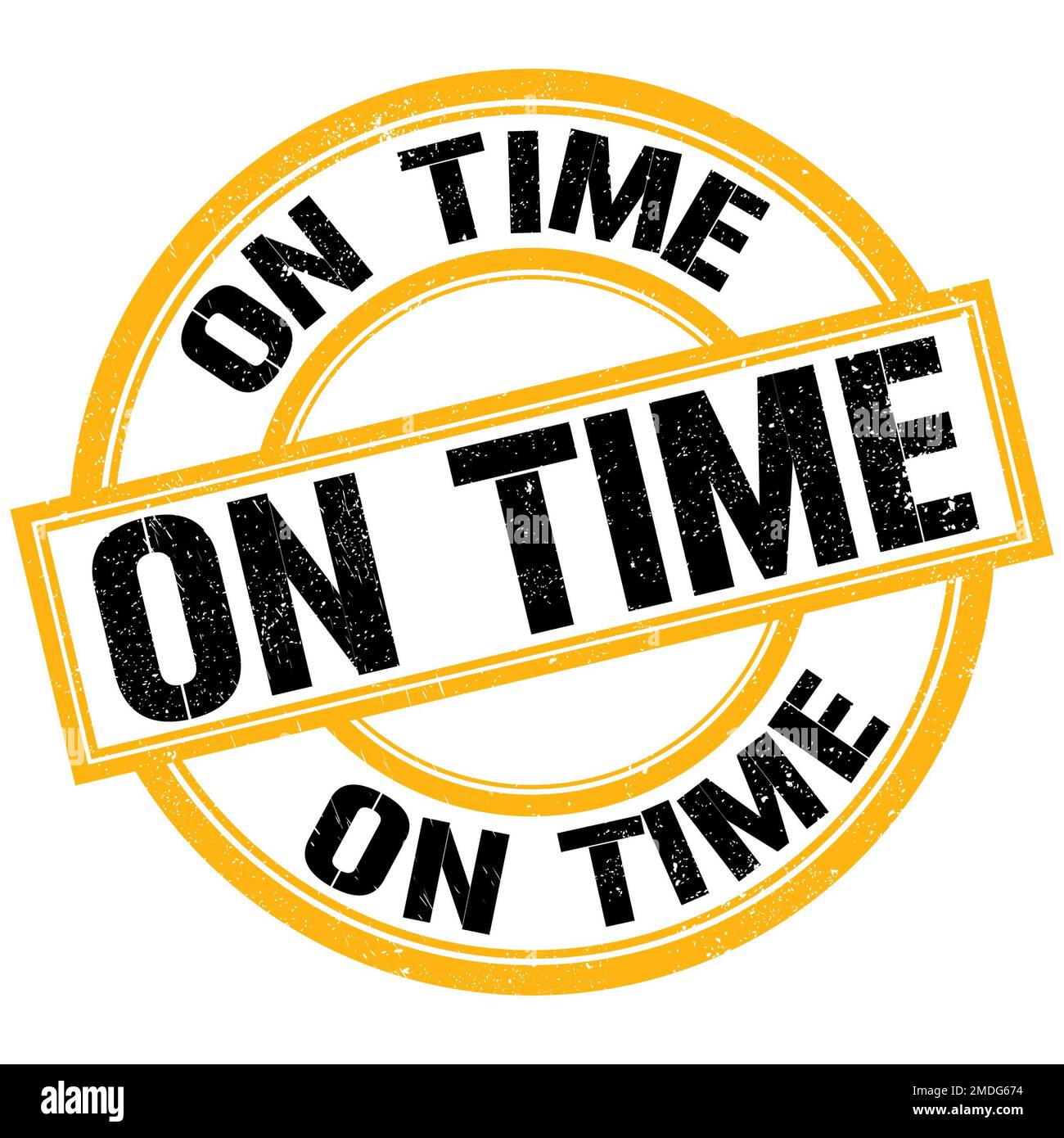ON TIME text written on yellow-black round stamp sign Stock Photo - Alamy