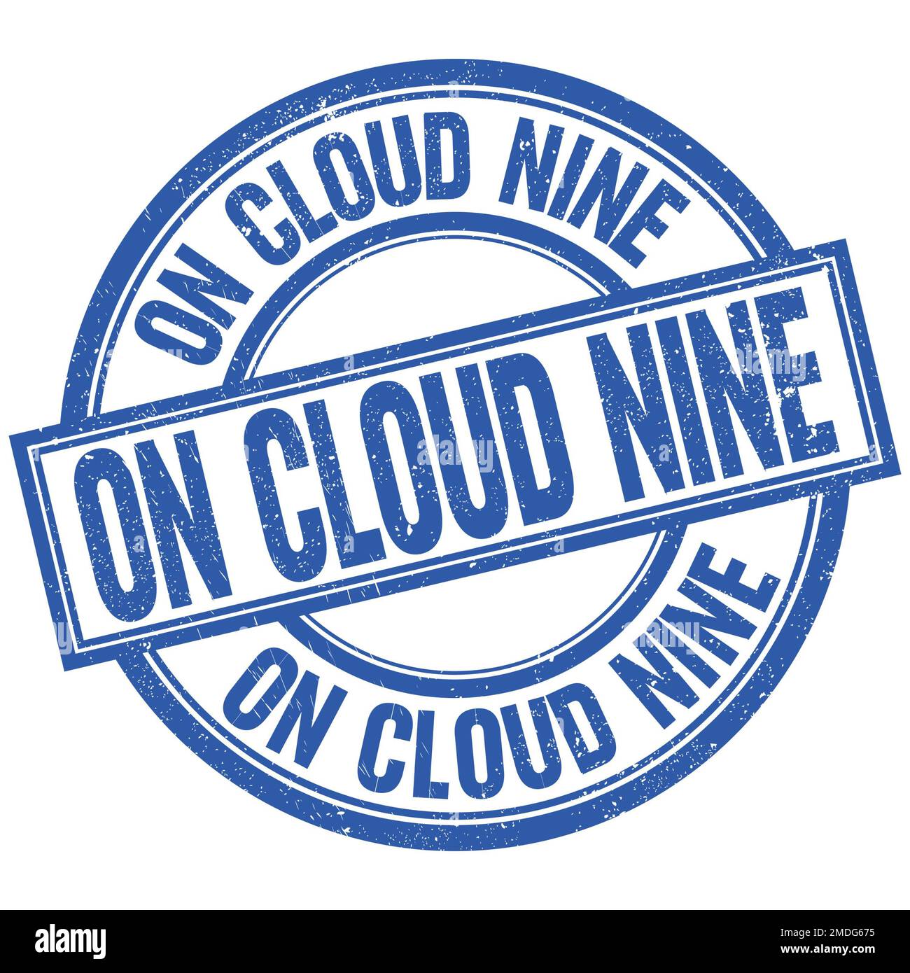 ON CLOUD NINE text written word on blue round stamp sign Stock Photo ...