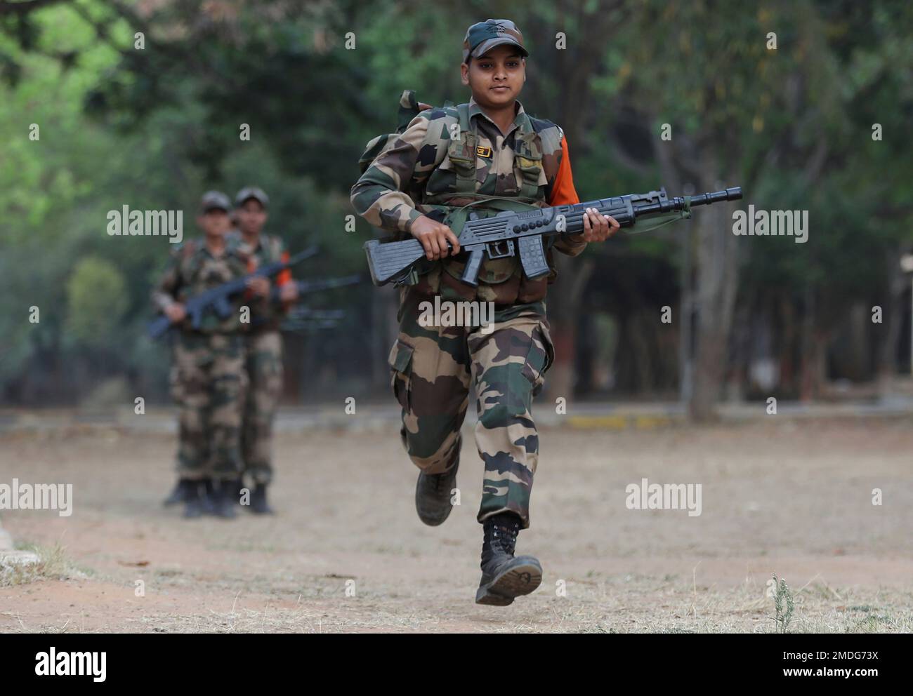 FILE - In this March 31, 2021, file photo, an Indian army woman recruit ...