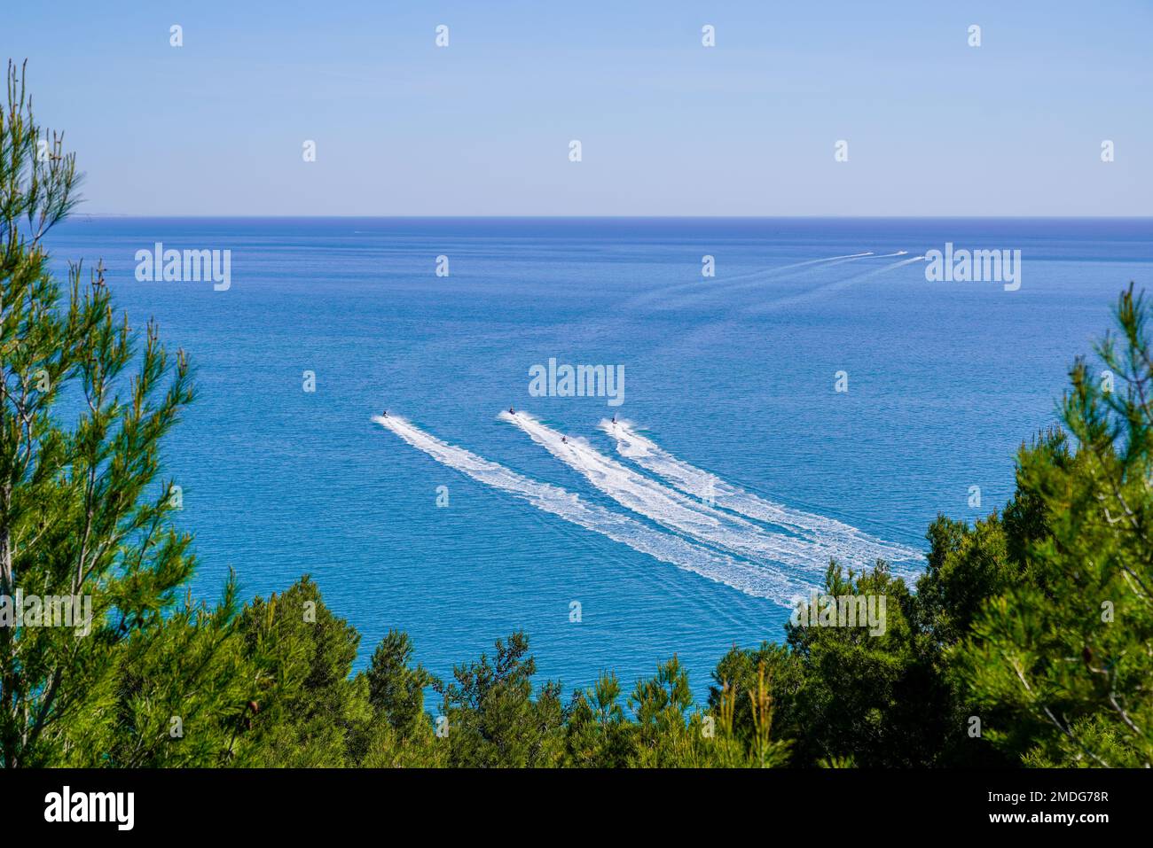 jet ski boats go for a ride in the mediterranean sea in leucate in ...