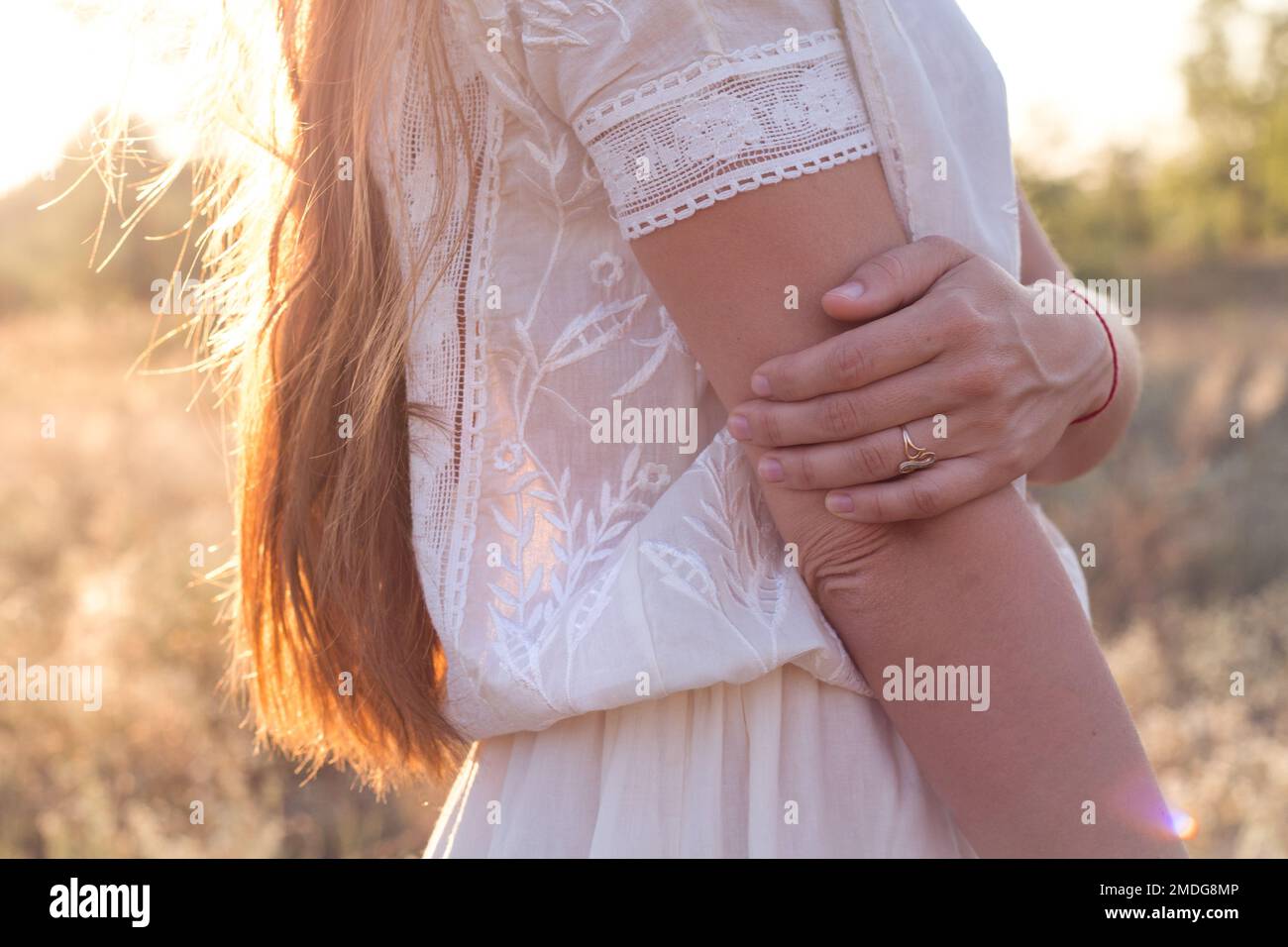 Close up partial arm-cross gesture summertime concept photo Stock Photo ...