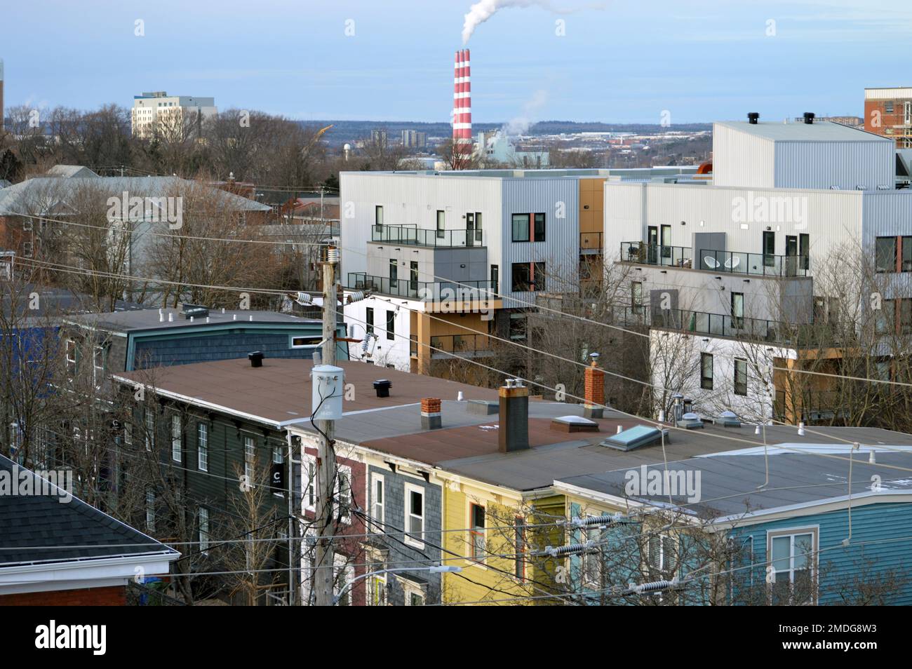 Overhead view of houses on Creighton Street, and the back side of the ...