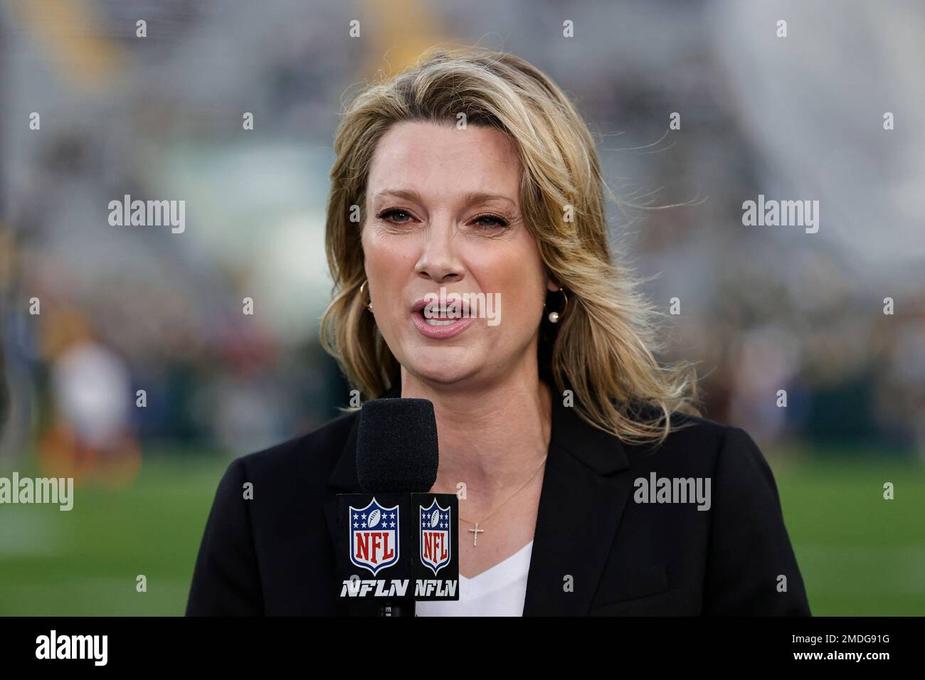 NFL Network sideline reporter Stacy Dales reports prior to an NFL ...
