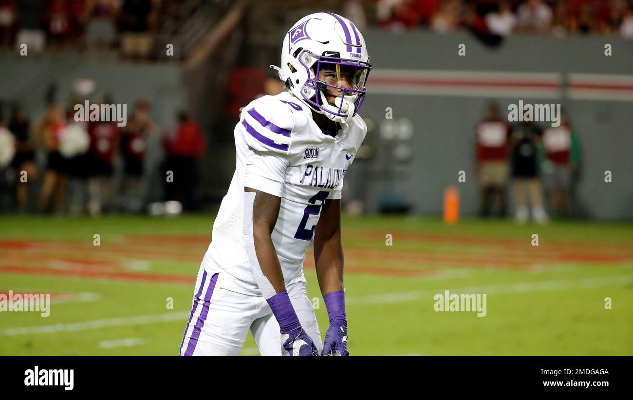 Furman's Joshua Harris (2) waits for the snap of the ball against North ...