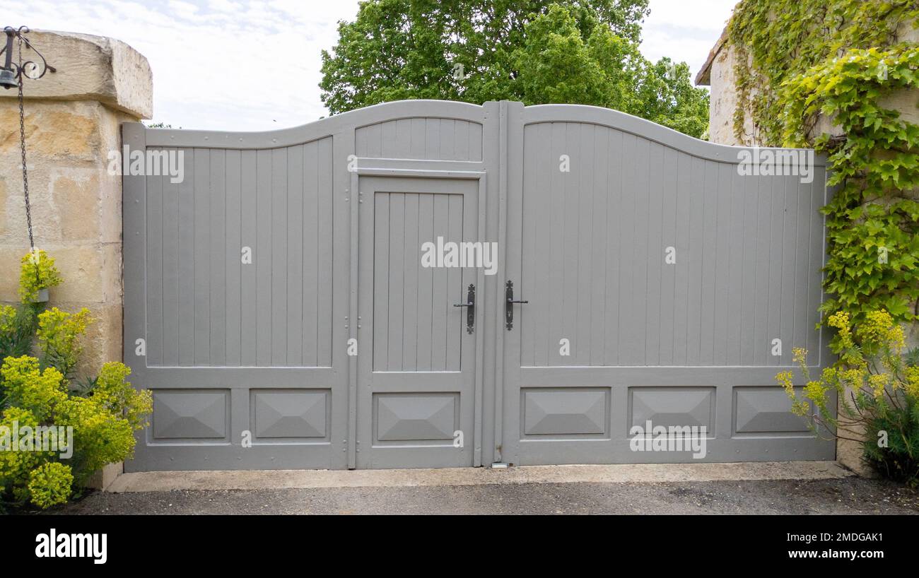 portal old wooden vintage gray ancient house gate access car in grey ...