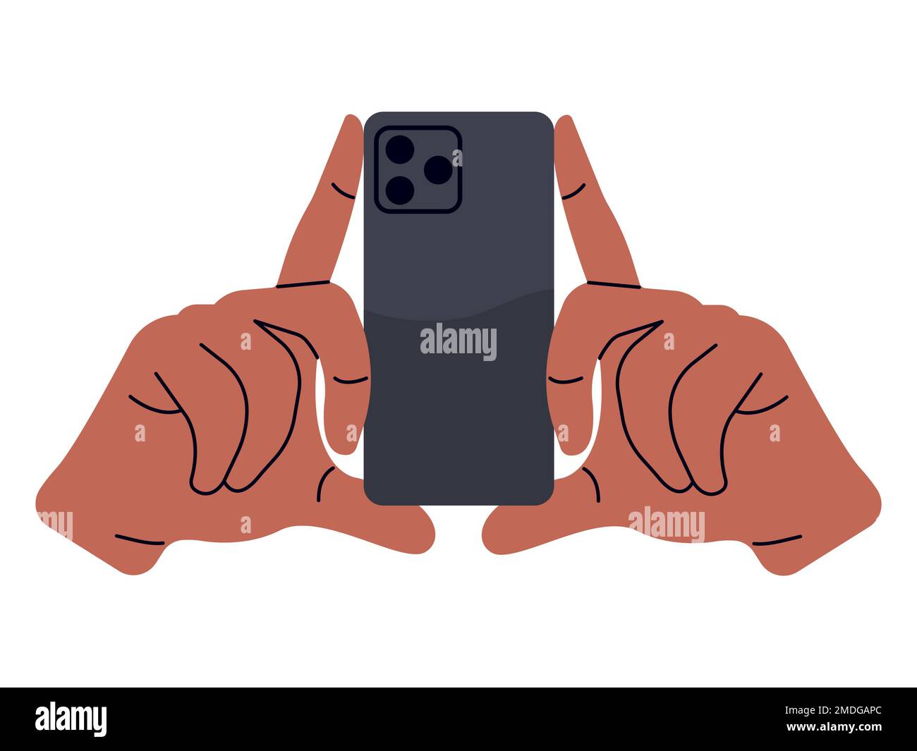 Hand of african american man holding mobile phone, back view. Flat ...