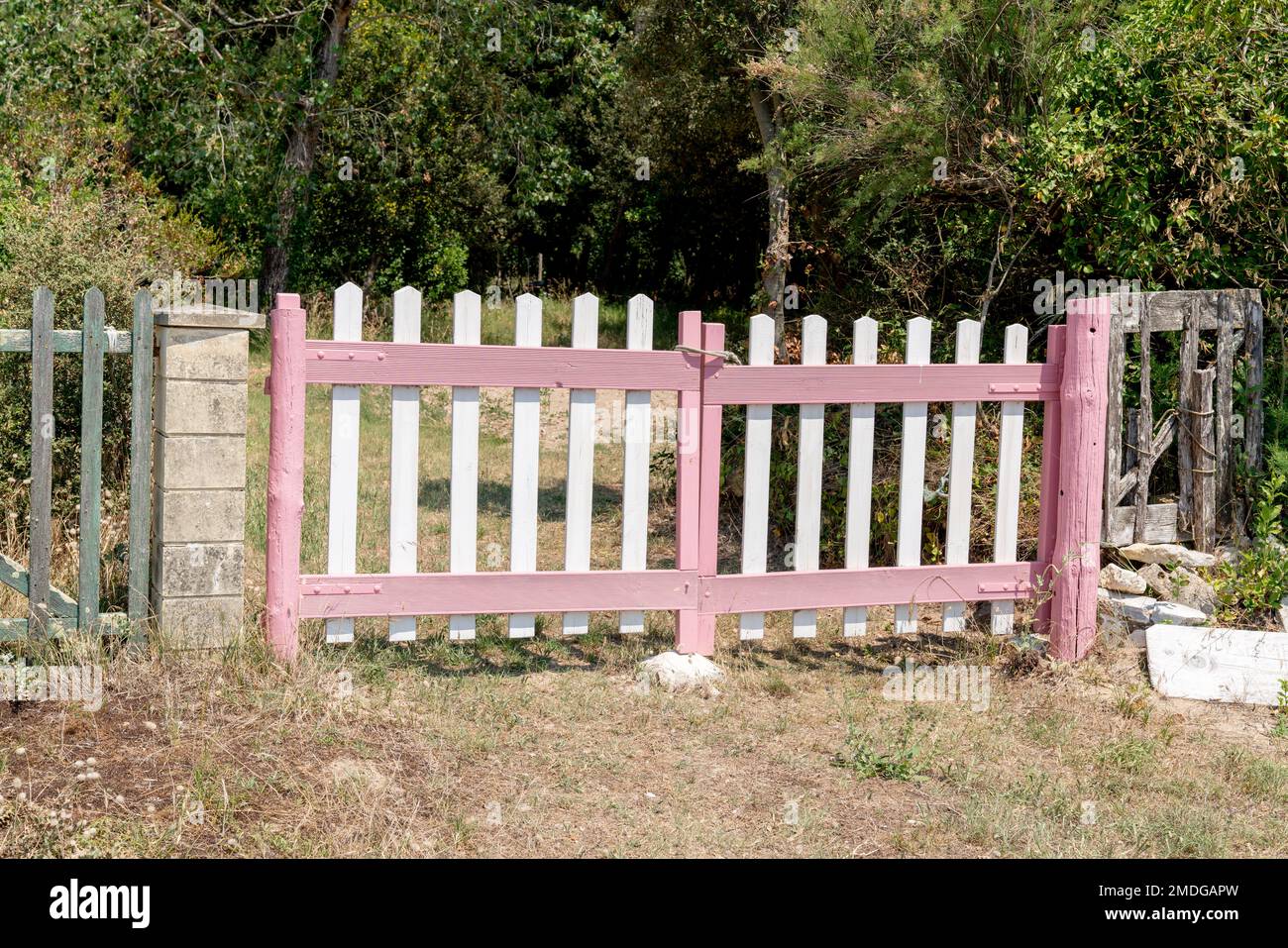 White and pink Gate wooden vintage in country ancient old Stock Photo ...