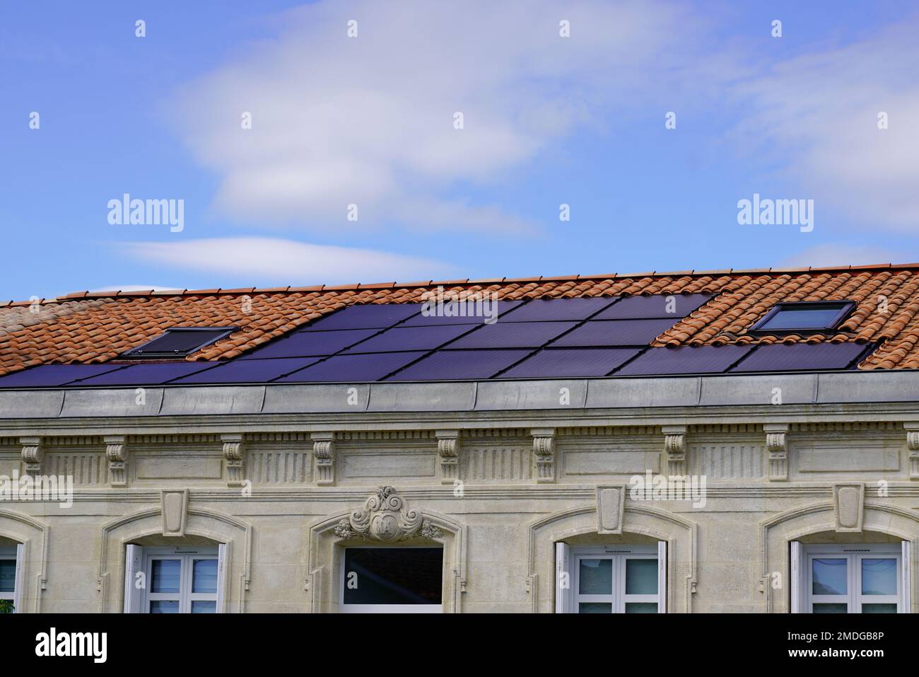 photovoltaic electrical solar panel on roof top of ancient house Stock ...