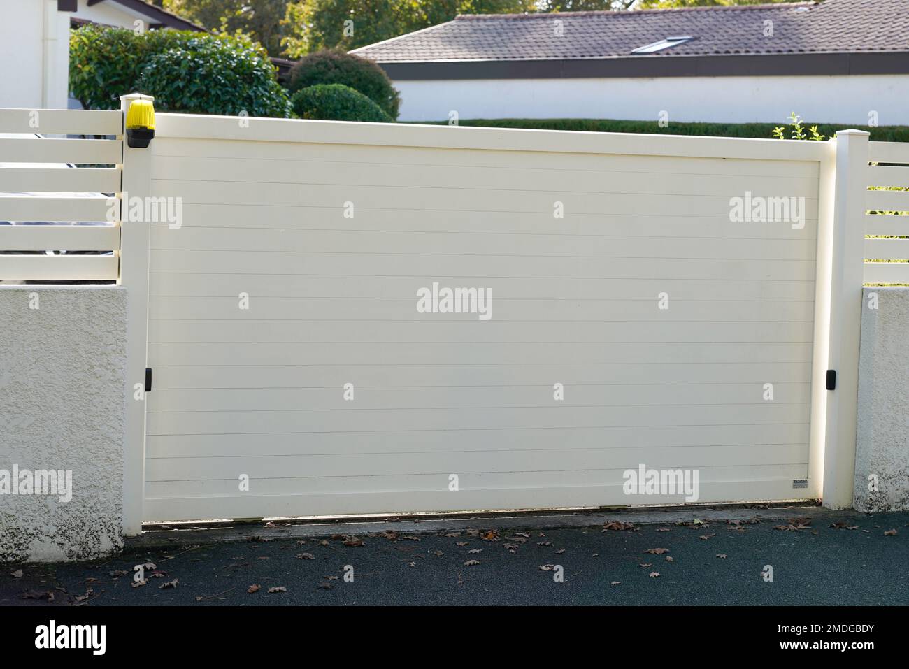 large classic white aluminum home gate portal of suburbs house city ...