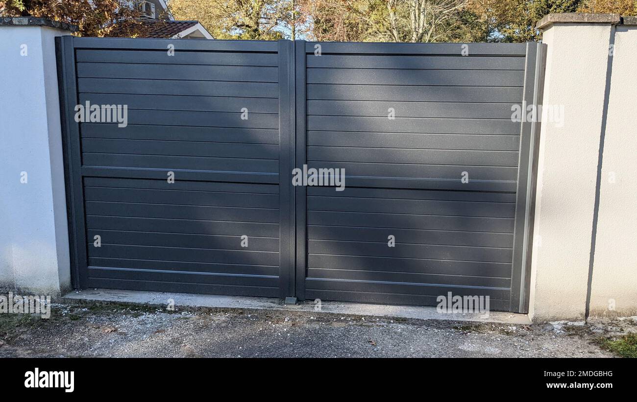 Aluminum modern style home dark grey gate portal of suburb door house ...