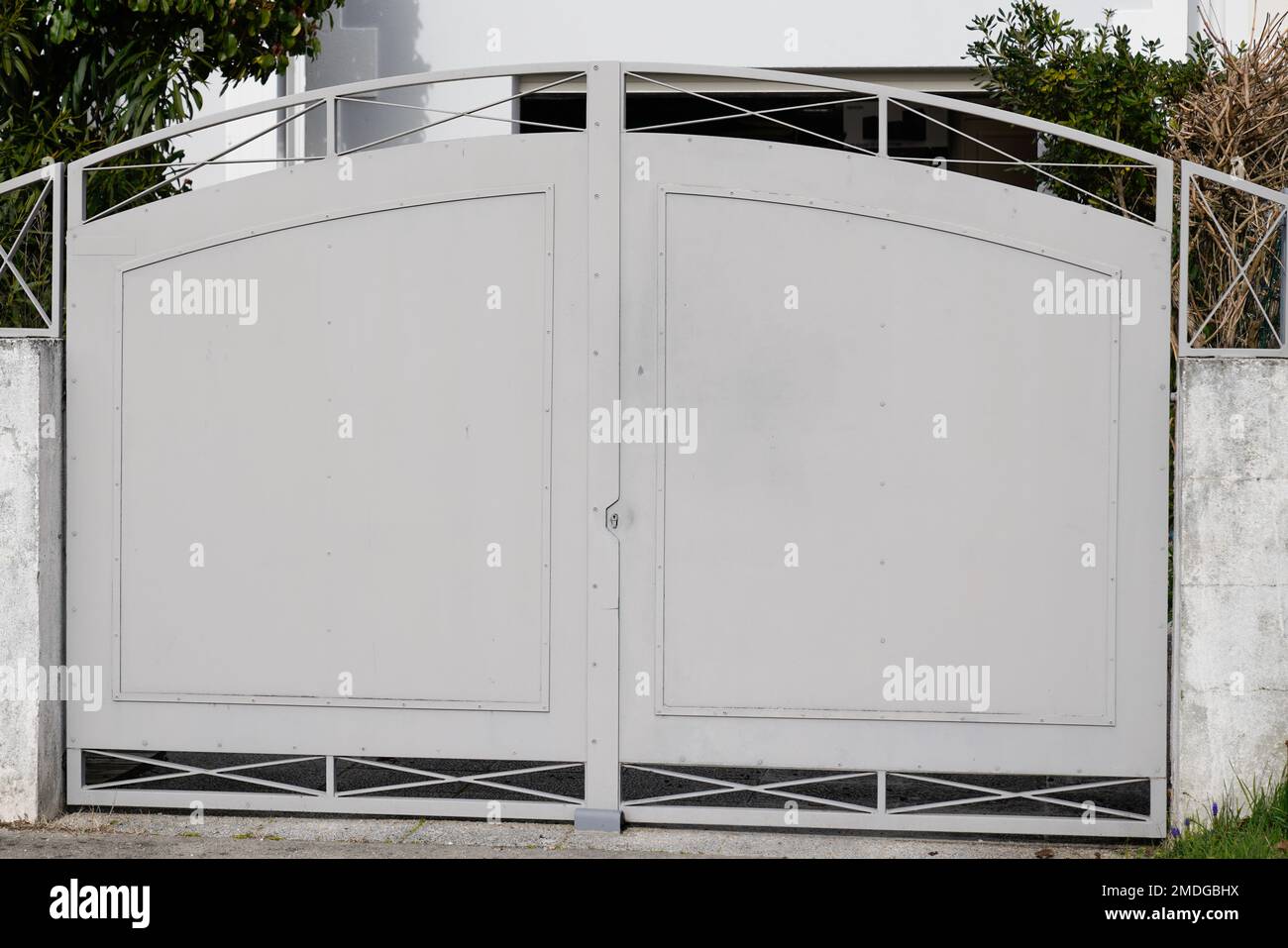 modern steel white grey gate aluminum portal of suburbs house Stock ...