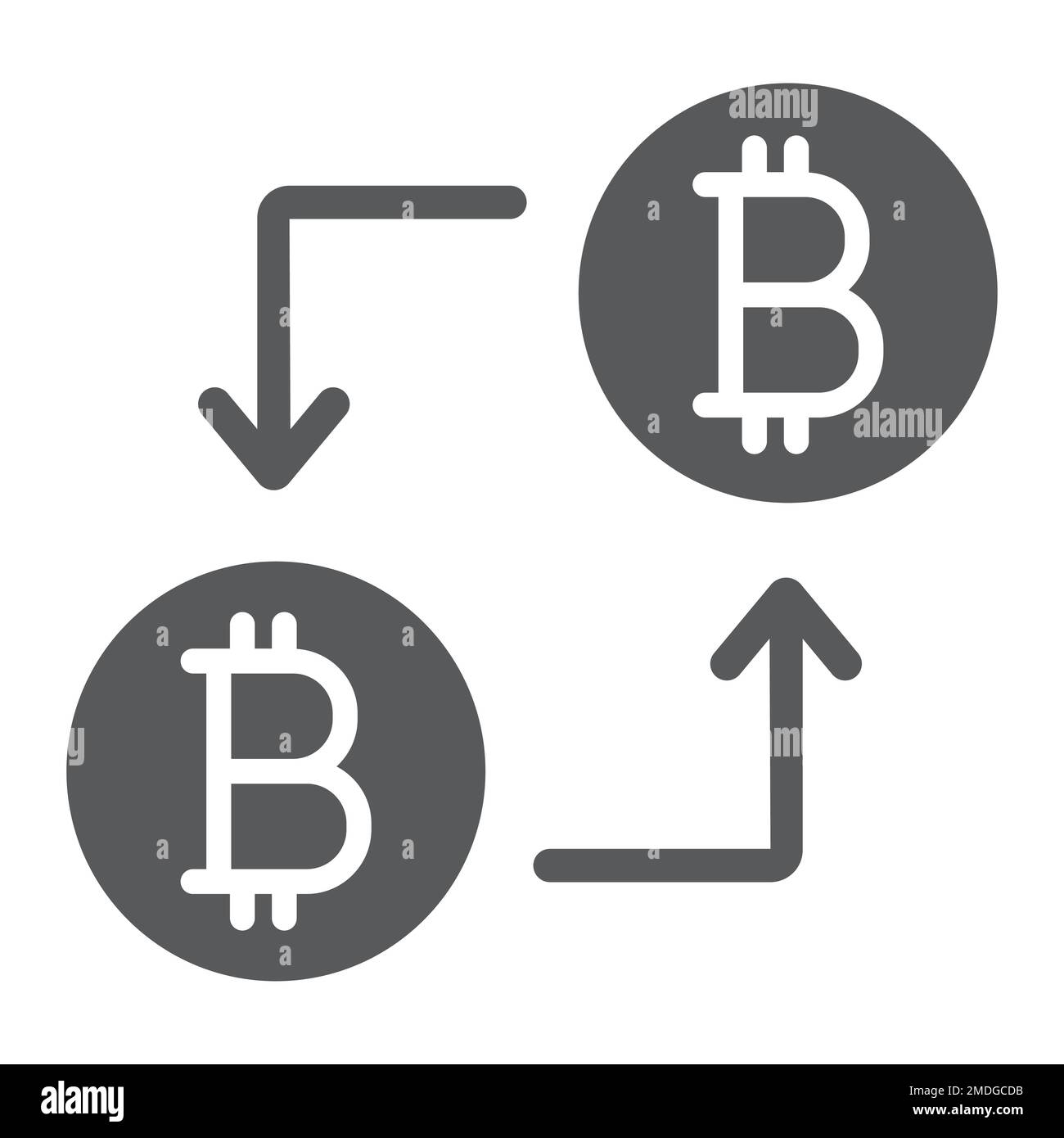 Bitcoin transaction glyph icon, money and finance, cryptocurrency sign ...