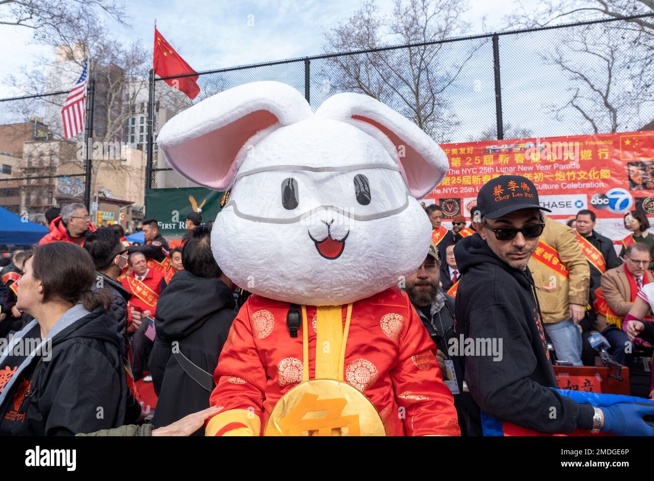 NEW YORK, NEW YORK - JANUARY 22: A Rabbit mascot poses during the ...