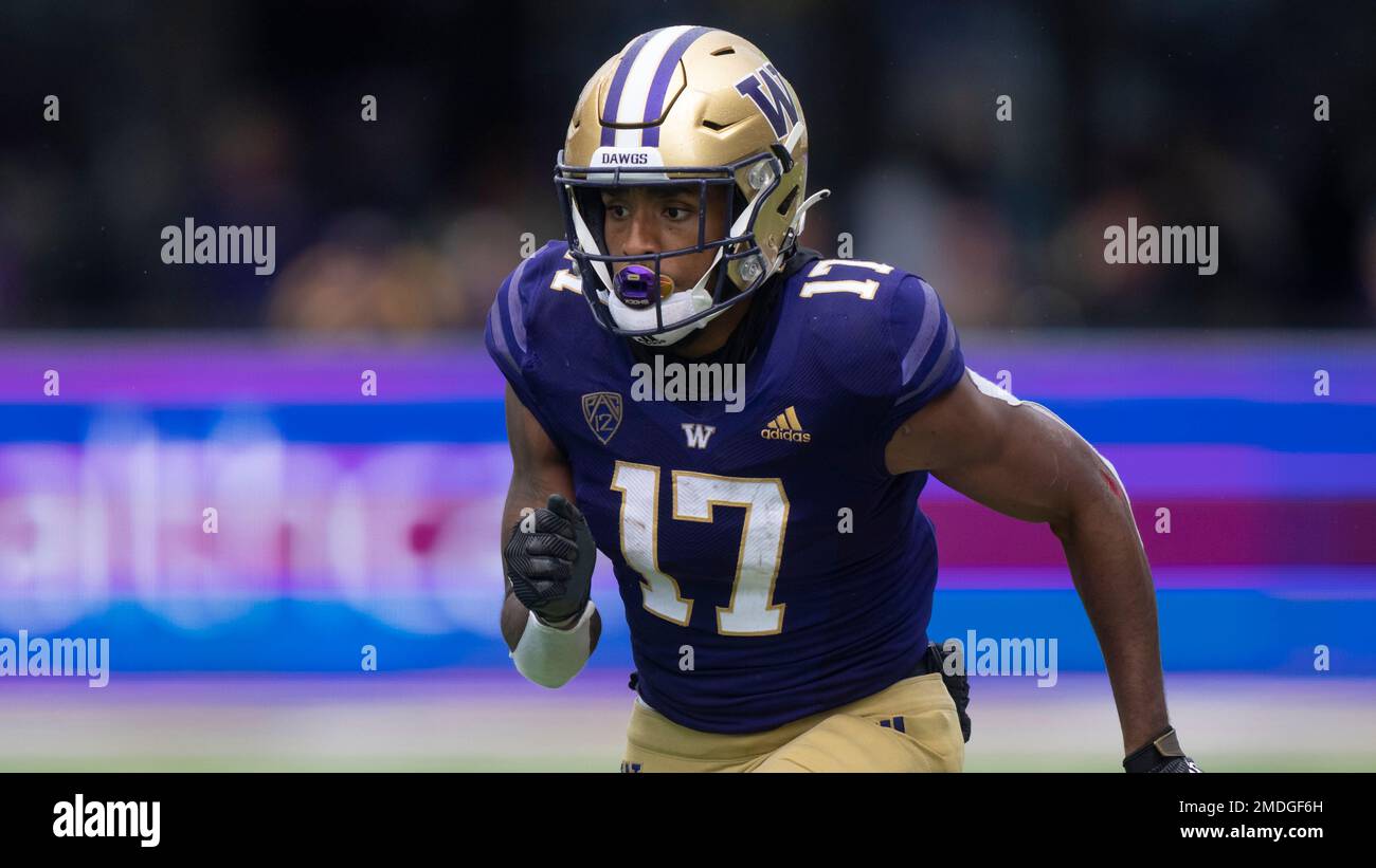 Washington wide receiver Taj Davis is pictured during an NCAA football ...
