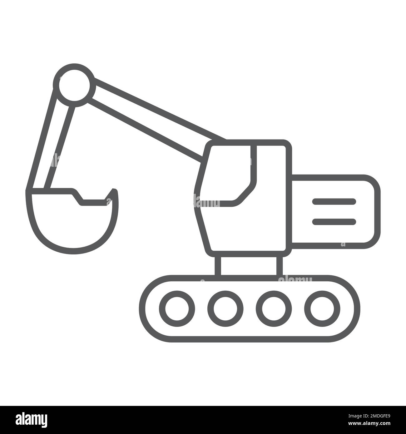 Excavator thin line icon, transport and machine, digger sign, vector ...