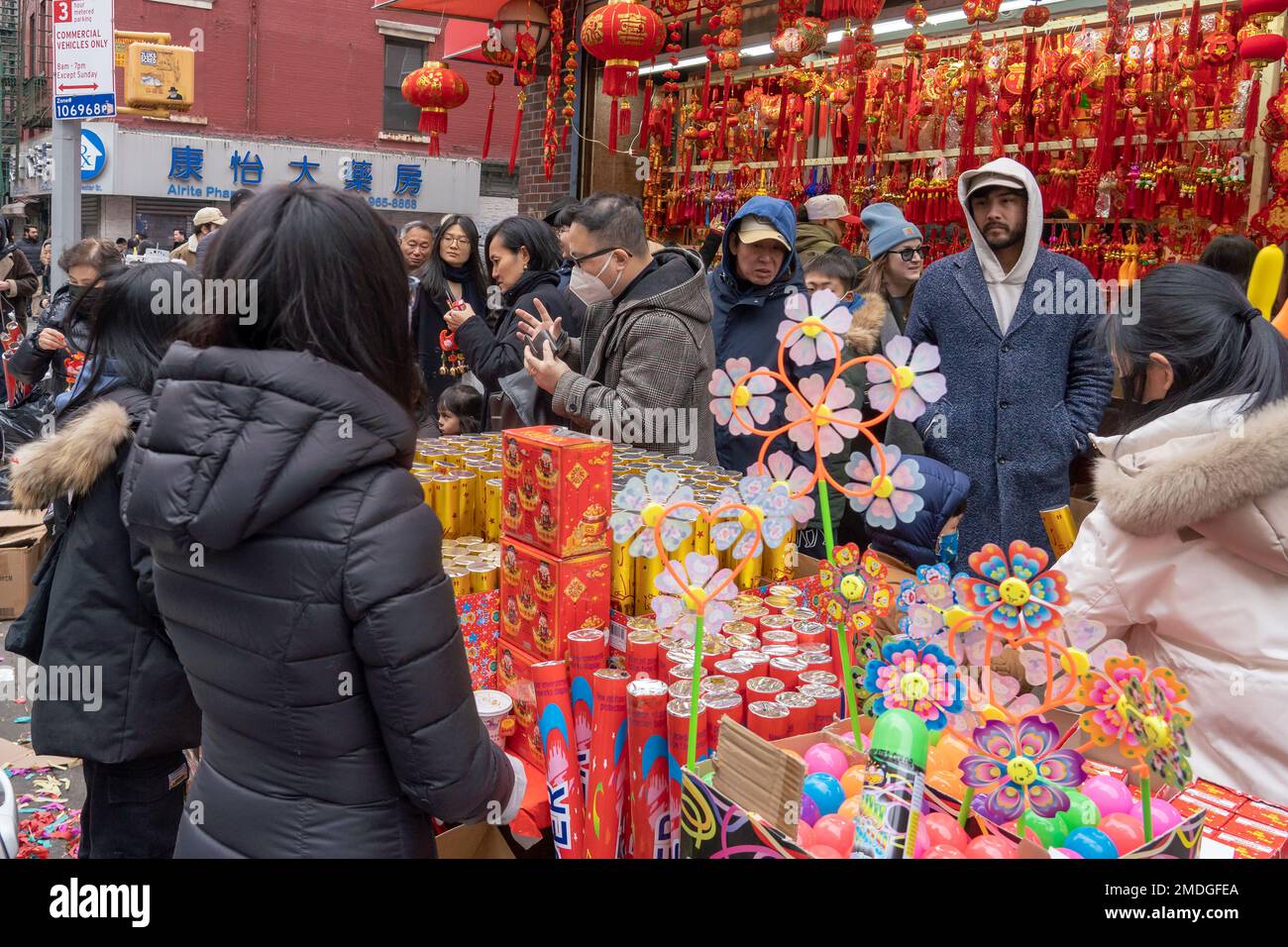 NEW YORK, NEW YORK - JANUARY 22: Street vendors sell confetti poppers ...