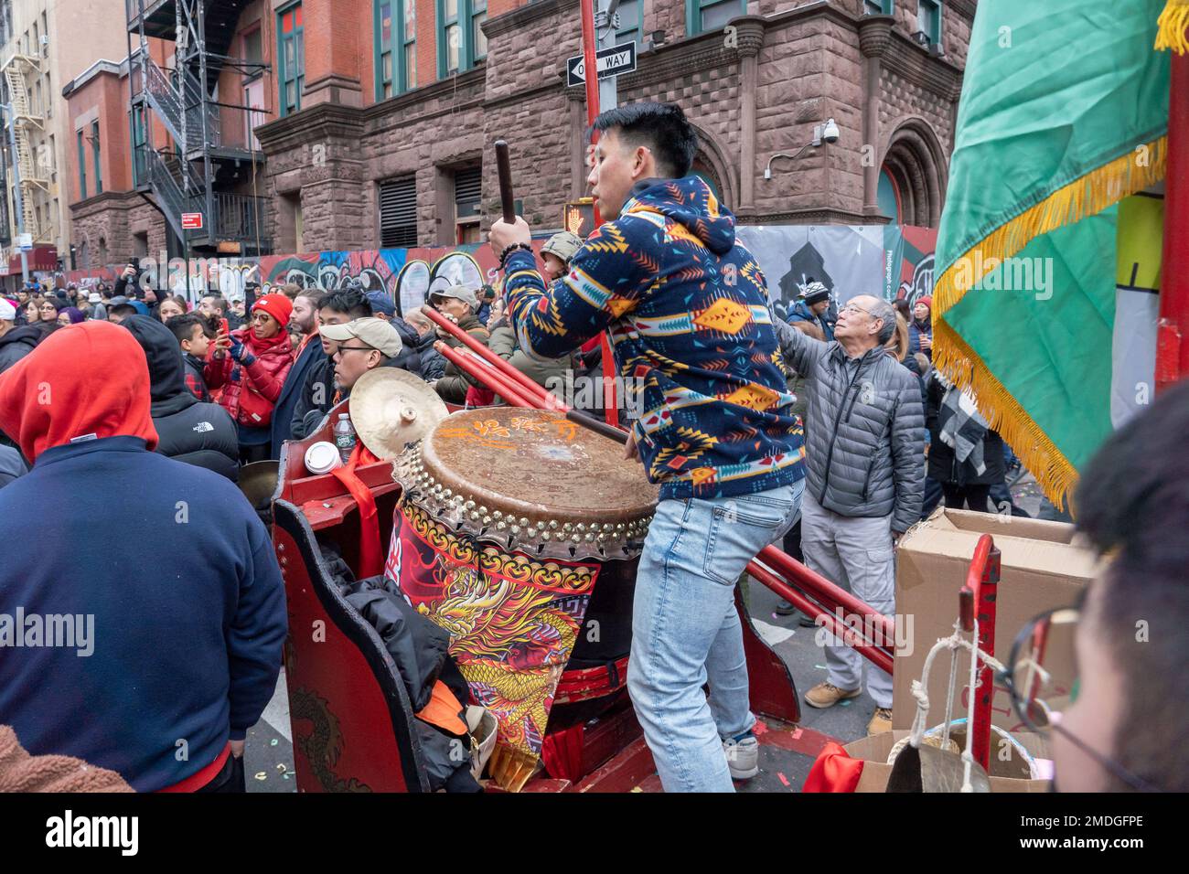 NEW YORK, NEW YORK - JANUARY 22: A Chinese drummer performs a Chinese ...
