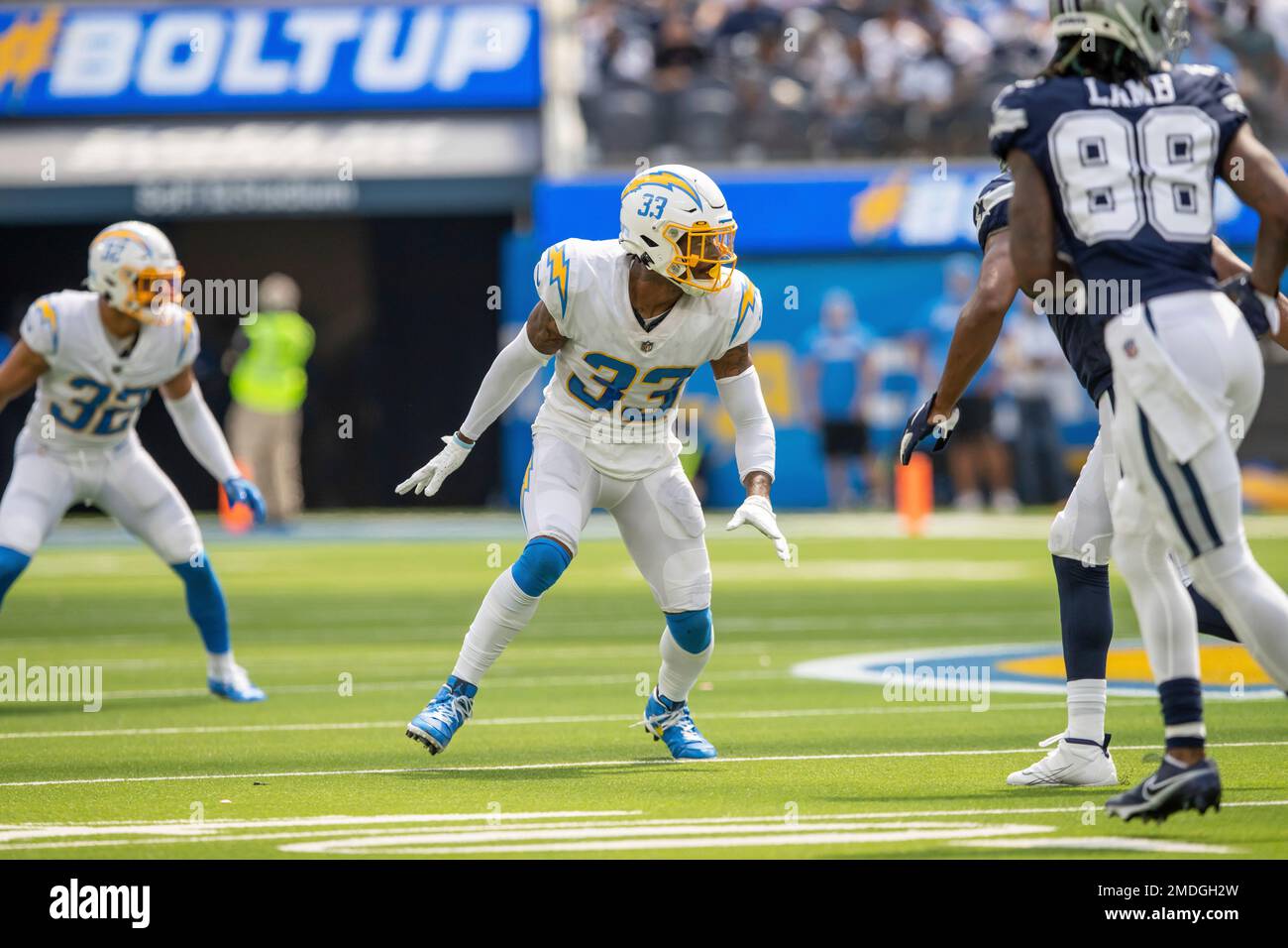 Safety (33) Derwin James, Jr. of the Los Angeles Chargers against the ...
