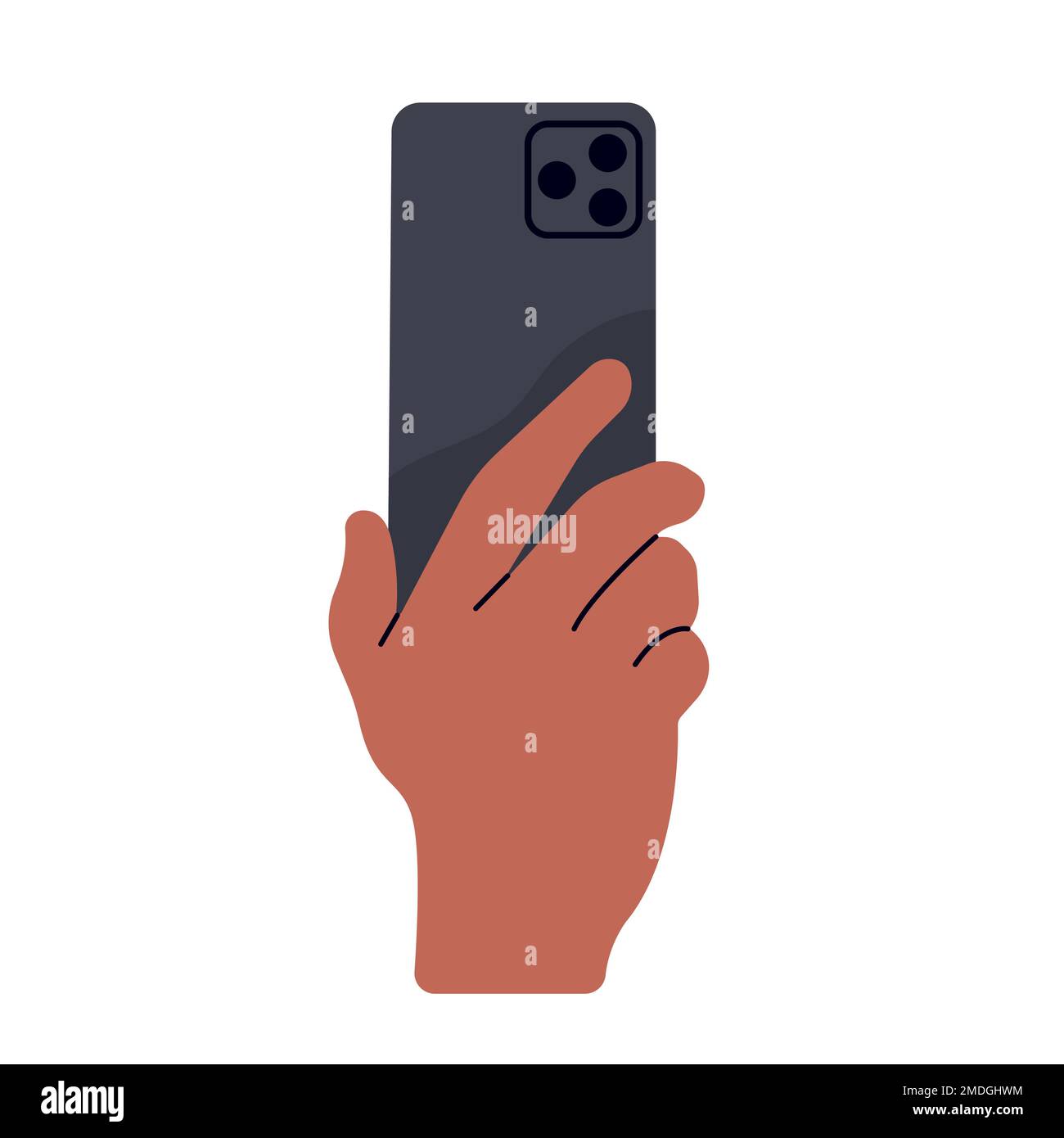 Hand of african american man holding mobile phone, back view. Flat ...