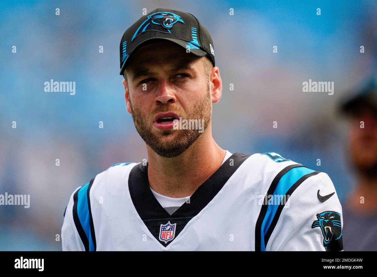 Carolina Panthers kicker Zane Gonzalez walks off the field after an NFL ...