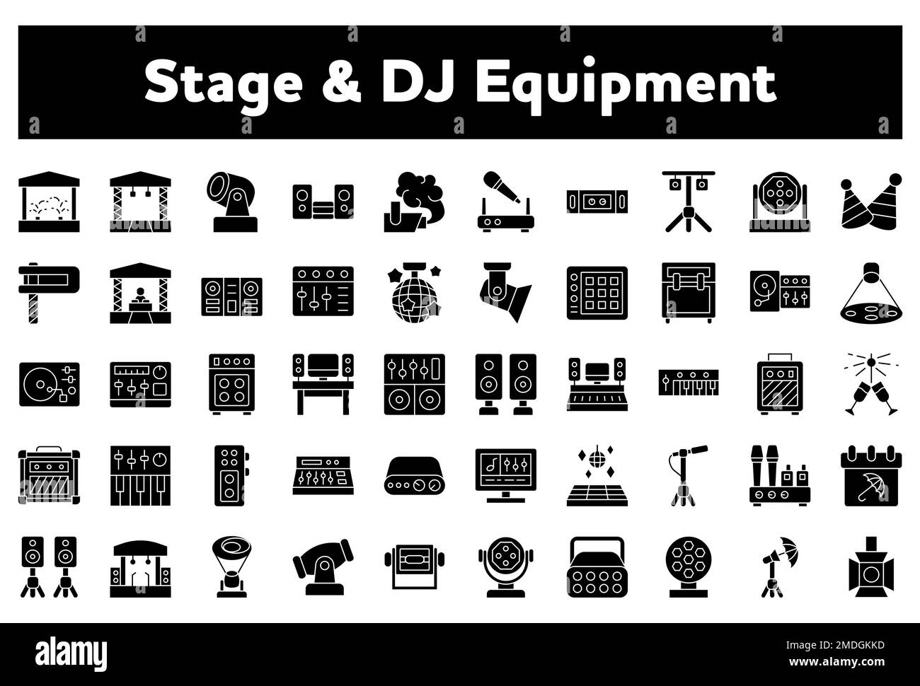 A vector illustration of a pack of "DJ equipment" related icons ...