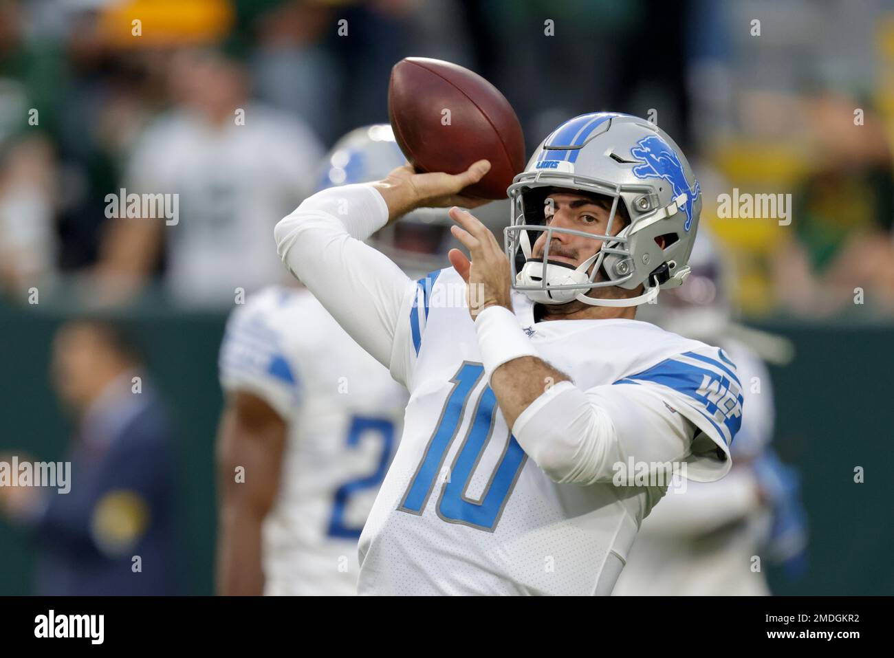 Detroit Lions' David Blough warms up before an NFL football game ...