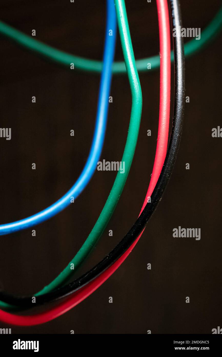 Multi colored wires on an electronic device, close up Stock Photo - Alamy