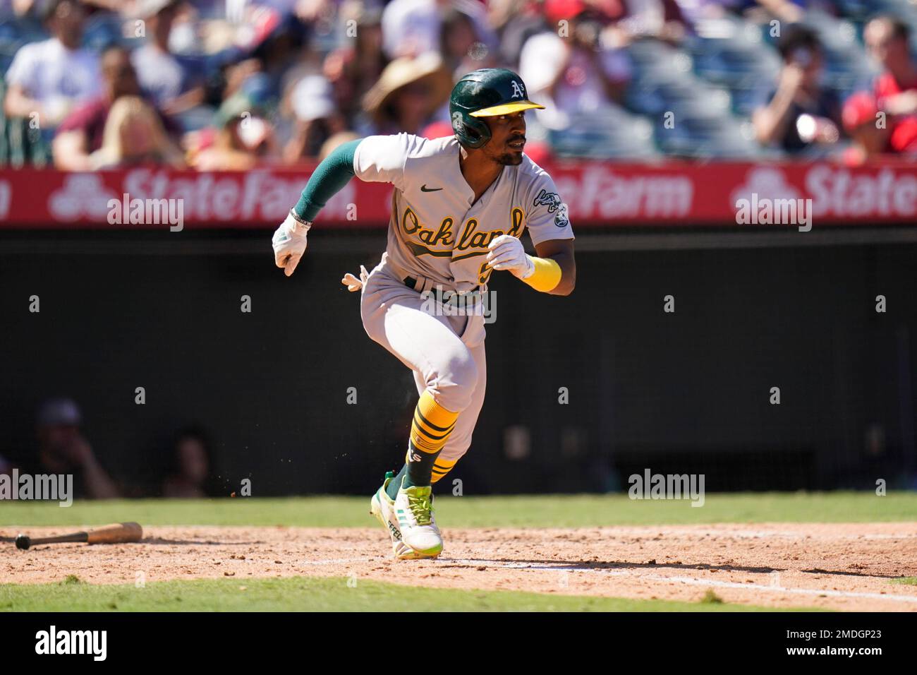 Oakland Athletics' Tony Kemp runs to first base during a baseball game ...