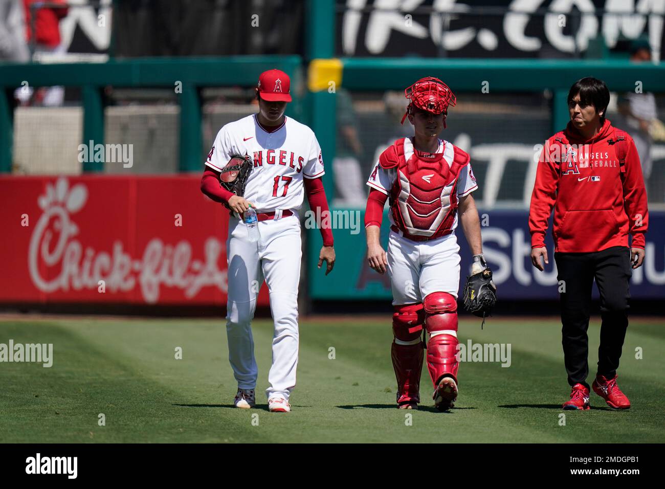 Los Angeles Angels starting pitcher Shohei Ohtani and catcher Max ...