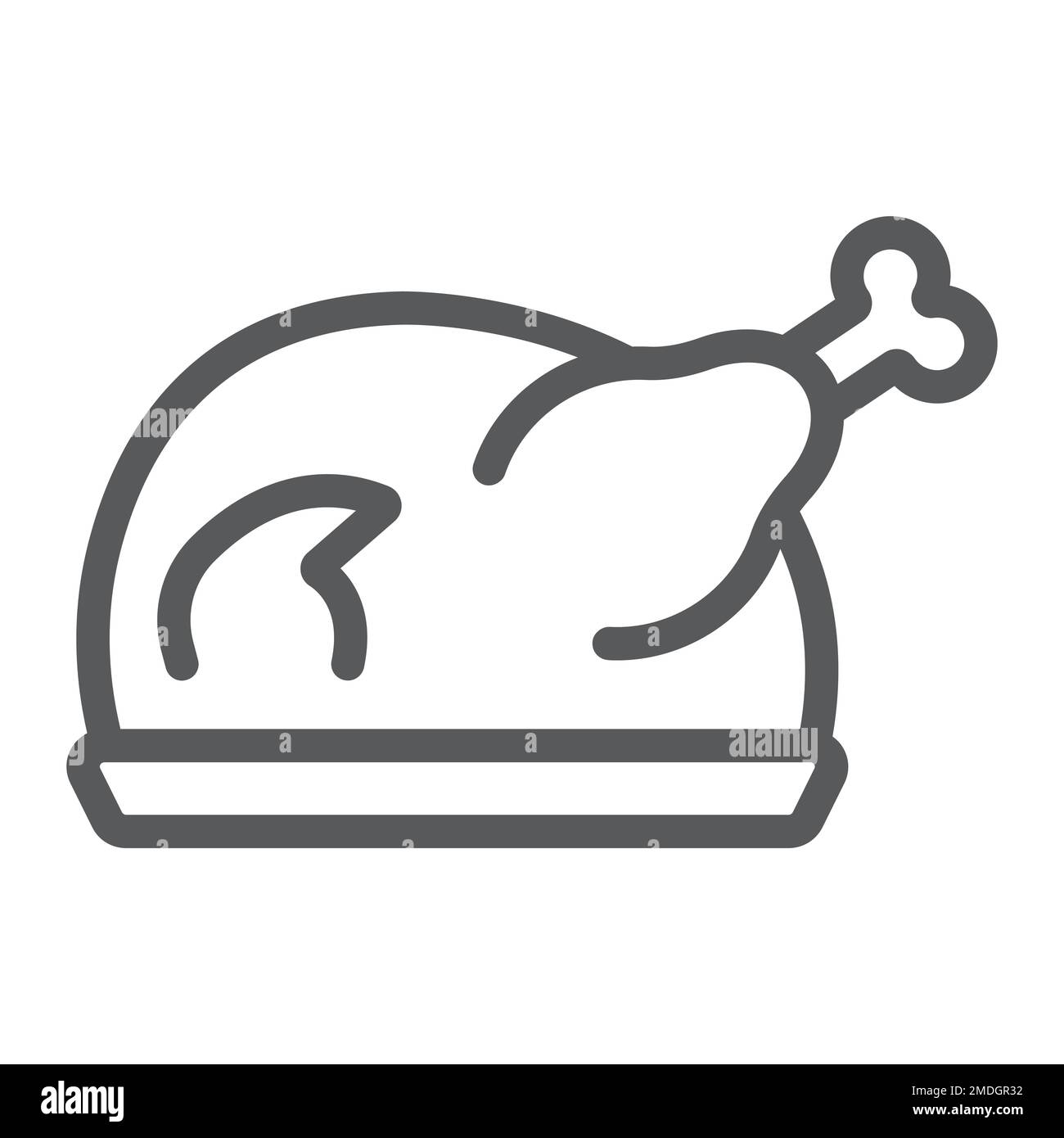 Roast turkey line icon, meat and food, chicken sign, vector graphics, a ...