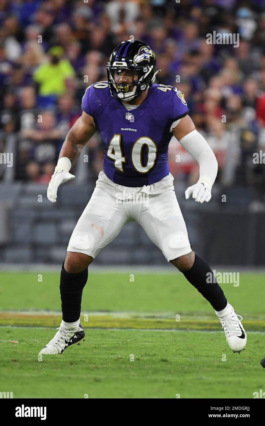 Baltimore Ravens linebacker Malik Harrison (40) in action during the ...